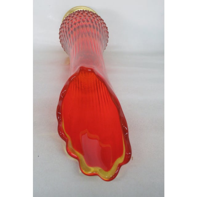Mid Century Orange Amberina Hobnail Tall Stretch Swung Glass Vase