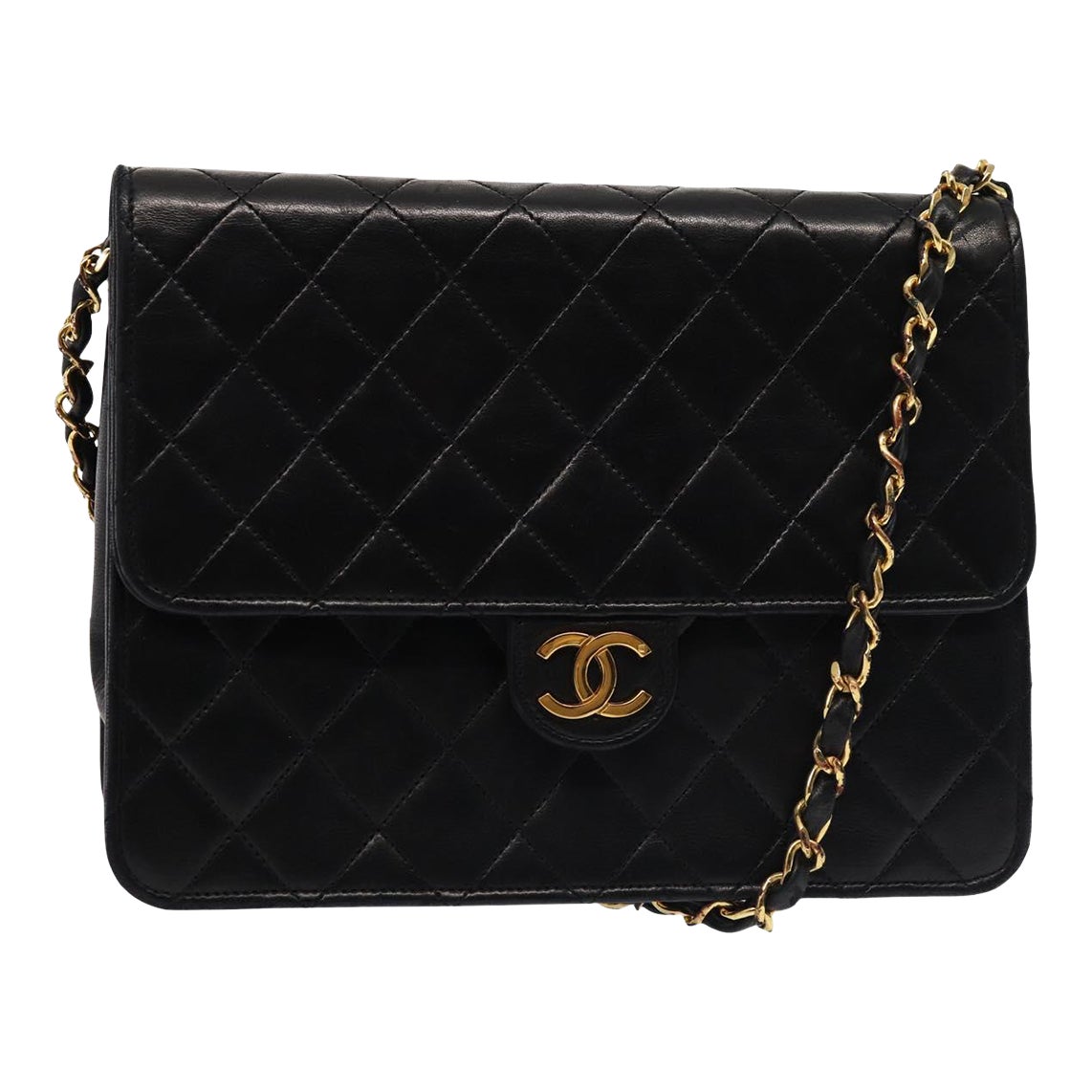 Chanel Matelasse Chain Shoulder Bag Lamb Skin Black Cc Auth 83342 ...