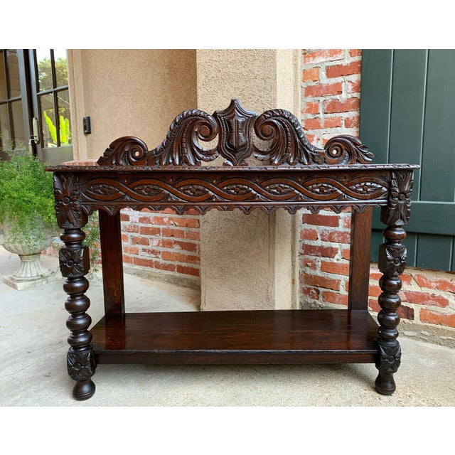 Antique English Carved Oak Hall Foyer Table Renaissance Style Console ...
