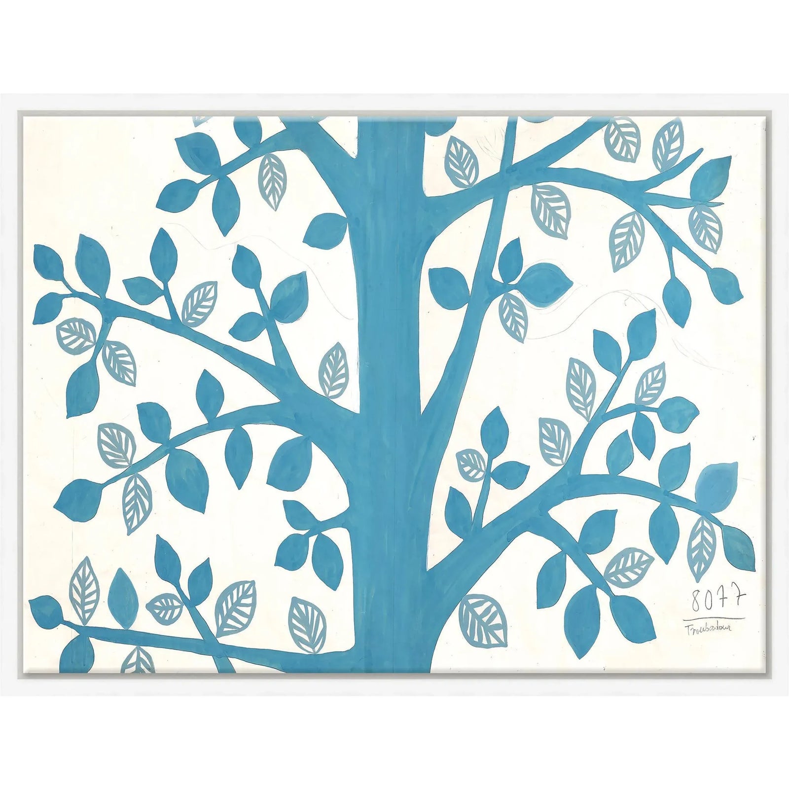 Blue Tree Art Print in White Frame by Paule Marrot | Chairish