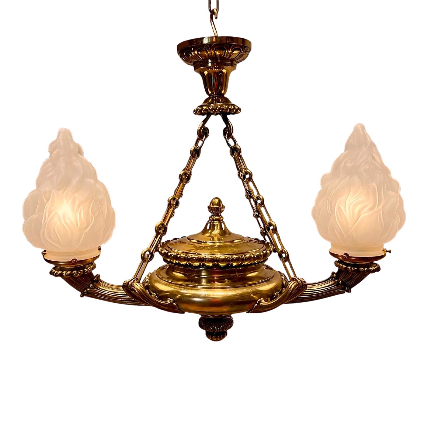 Empire Style Double-Arm Brass Chandelier With Flame Shades, France ...