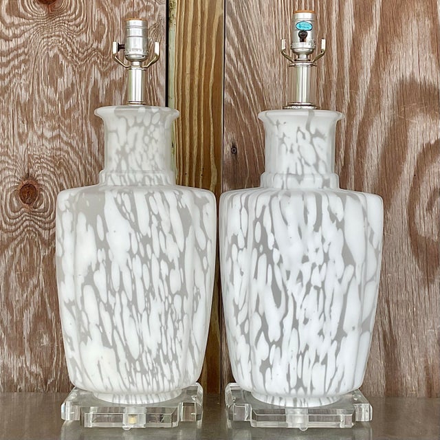 Vintage Bauer Frosted Glass Table Lamps - a Pair | Chairish