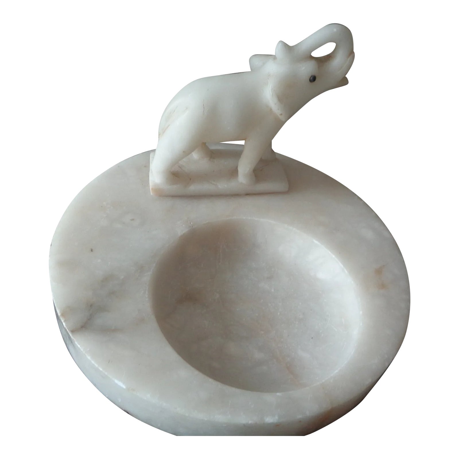Vintage Carved White Marble Elephant Ashtray | Chairish