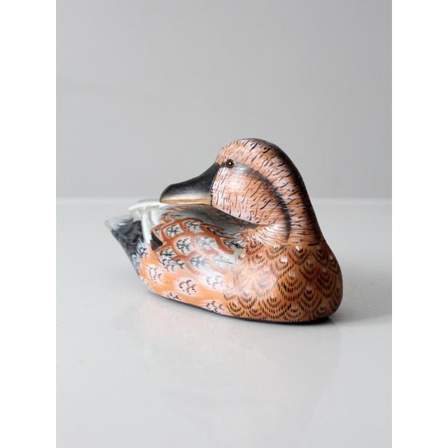 Vintage Hand Painted Carved Wood Duck | Chairish