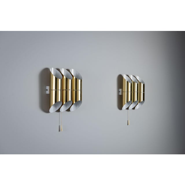 Triple Cylindrical Wall Lamps in Brass with Perforated Shades, 1970s ...