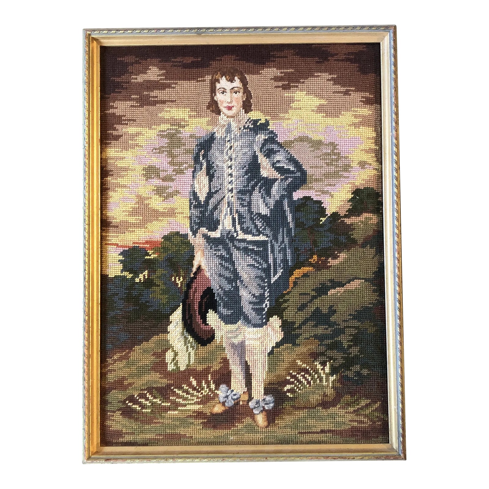 1960’s Blue Boy Hand Done Needlepoint Picture Framed | Chairish