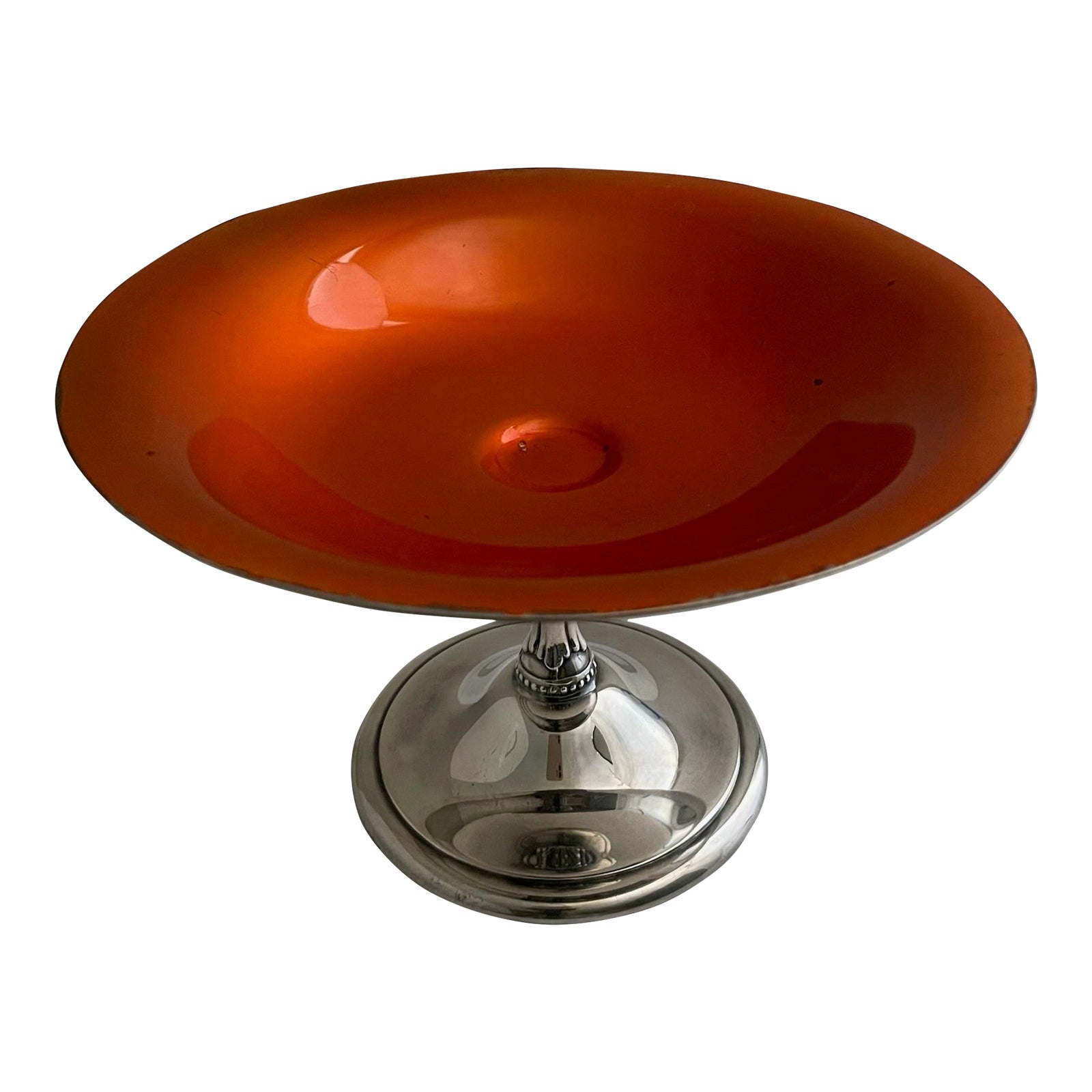 1960s John Prip for Reed & Barton Modern Orange Enamel Silver Compote ...