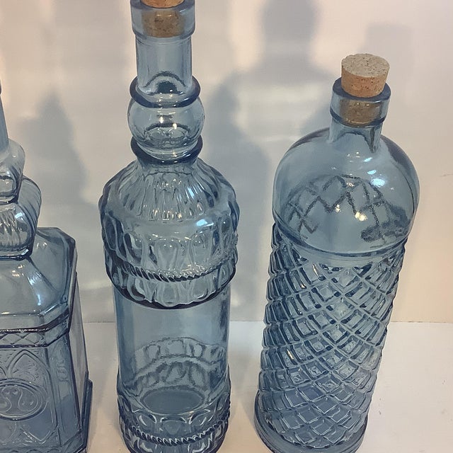 Vintage French Blue Pressed Decorative Glass Bottles - Set of 3. | Chairish