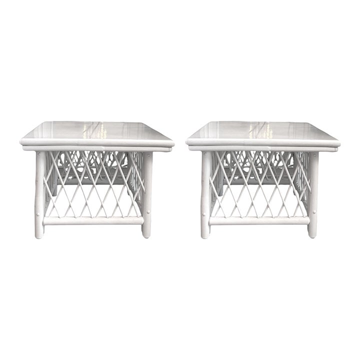 Diamond Rattan End Tables | Chairish