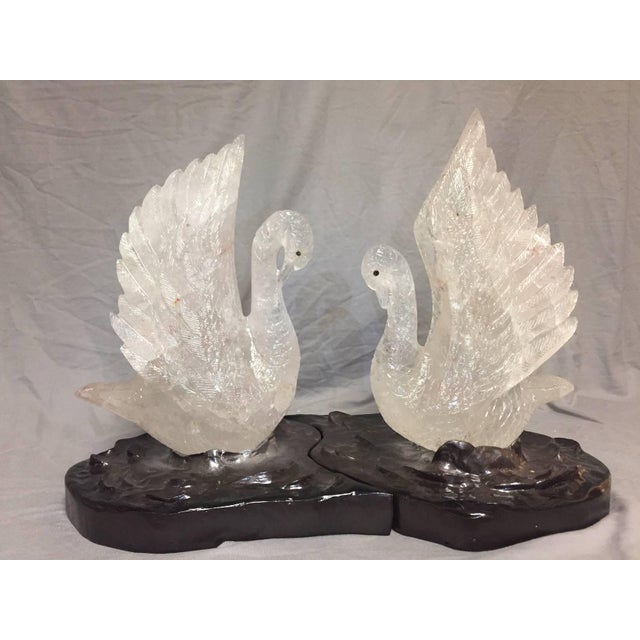 Rock Crystal Swan Group in Pond Centerpiece, Modern Style | Chairish