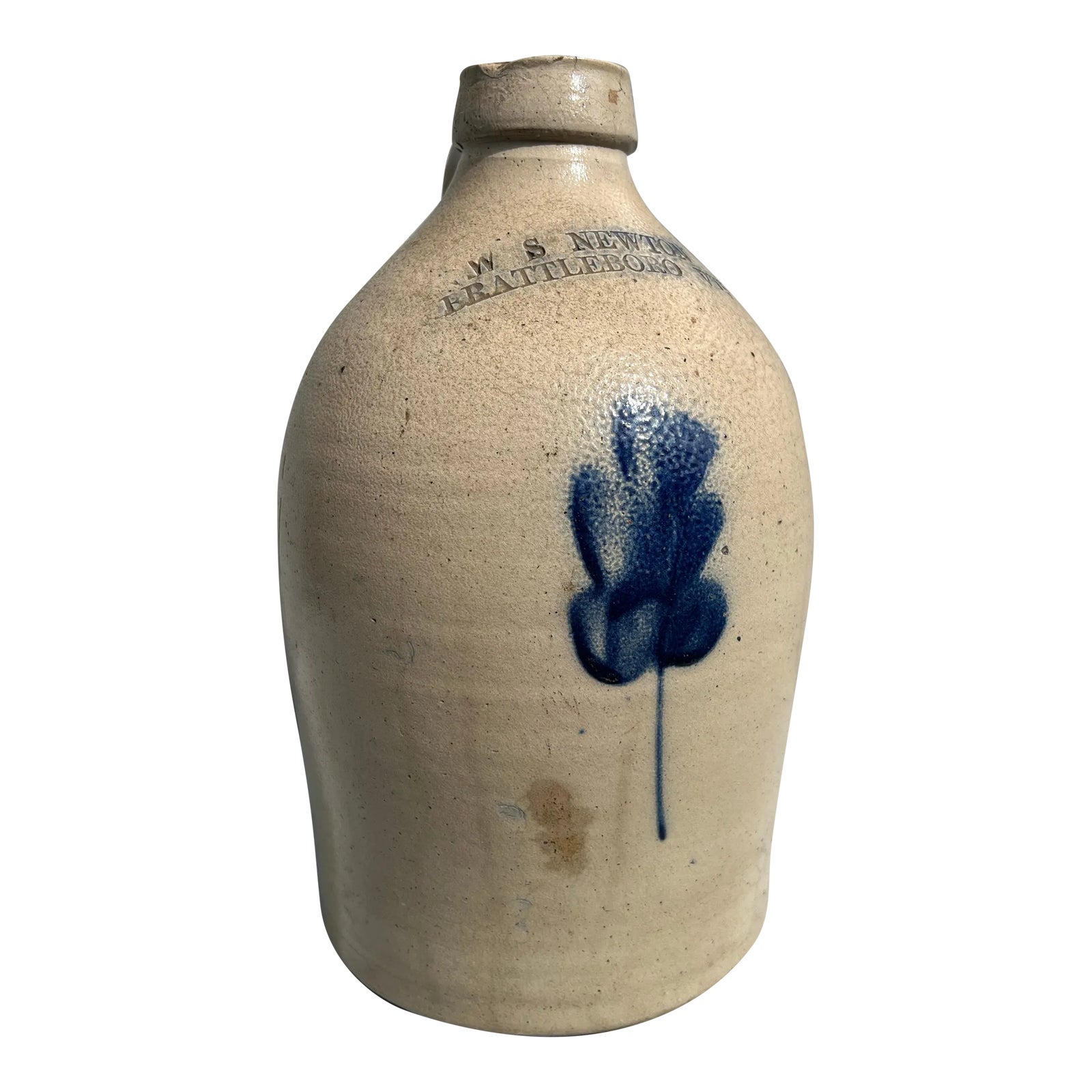 Vintage W S Newton Brattleboro Vt Salt Glaze Jug With Cobalt Floral ...