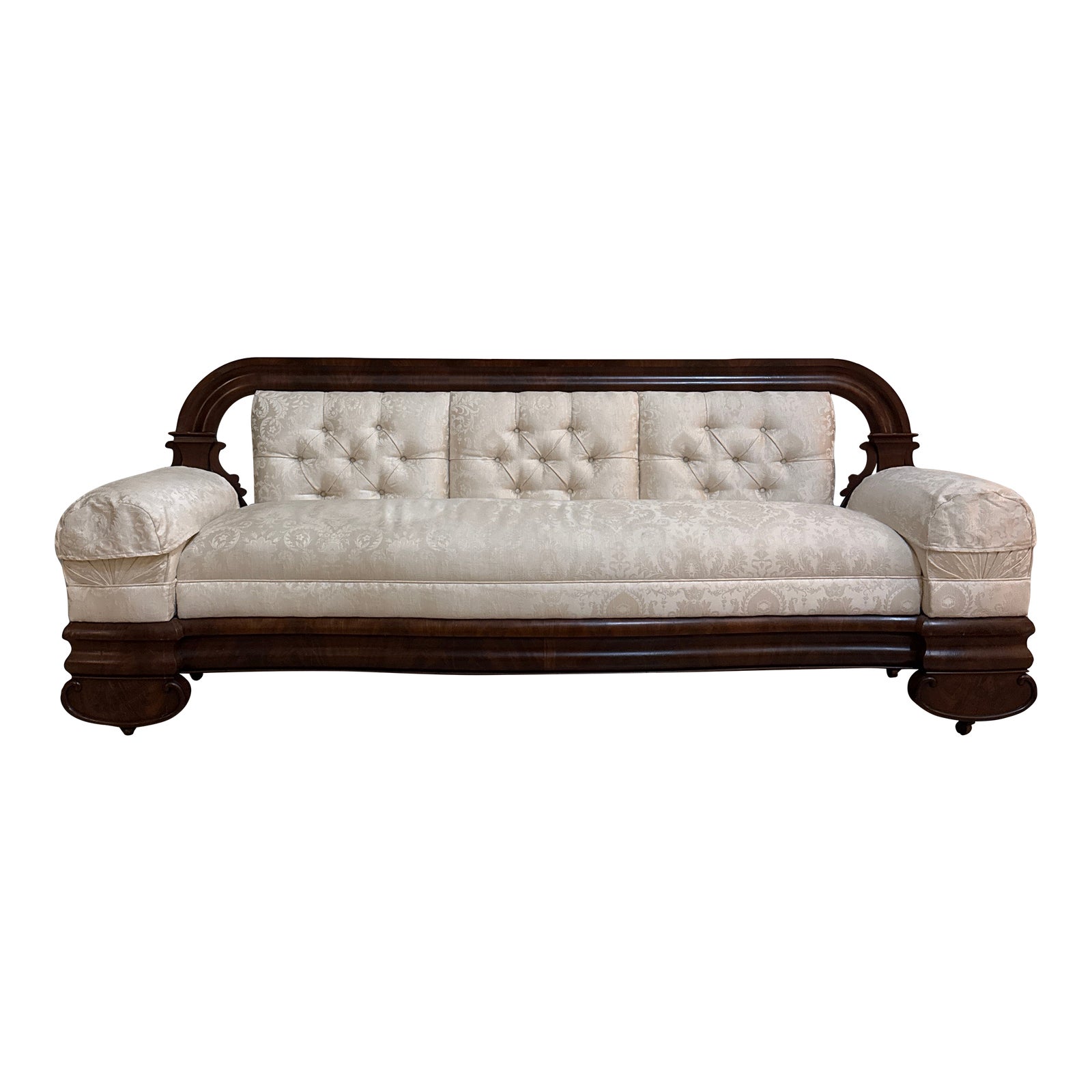 Antique American Empire Mahogany Sofa With Rolled Arms and Tufted White ...