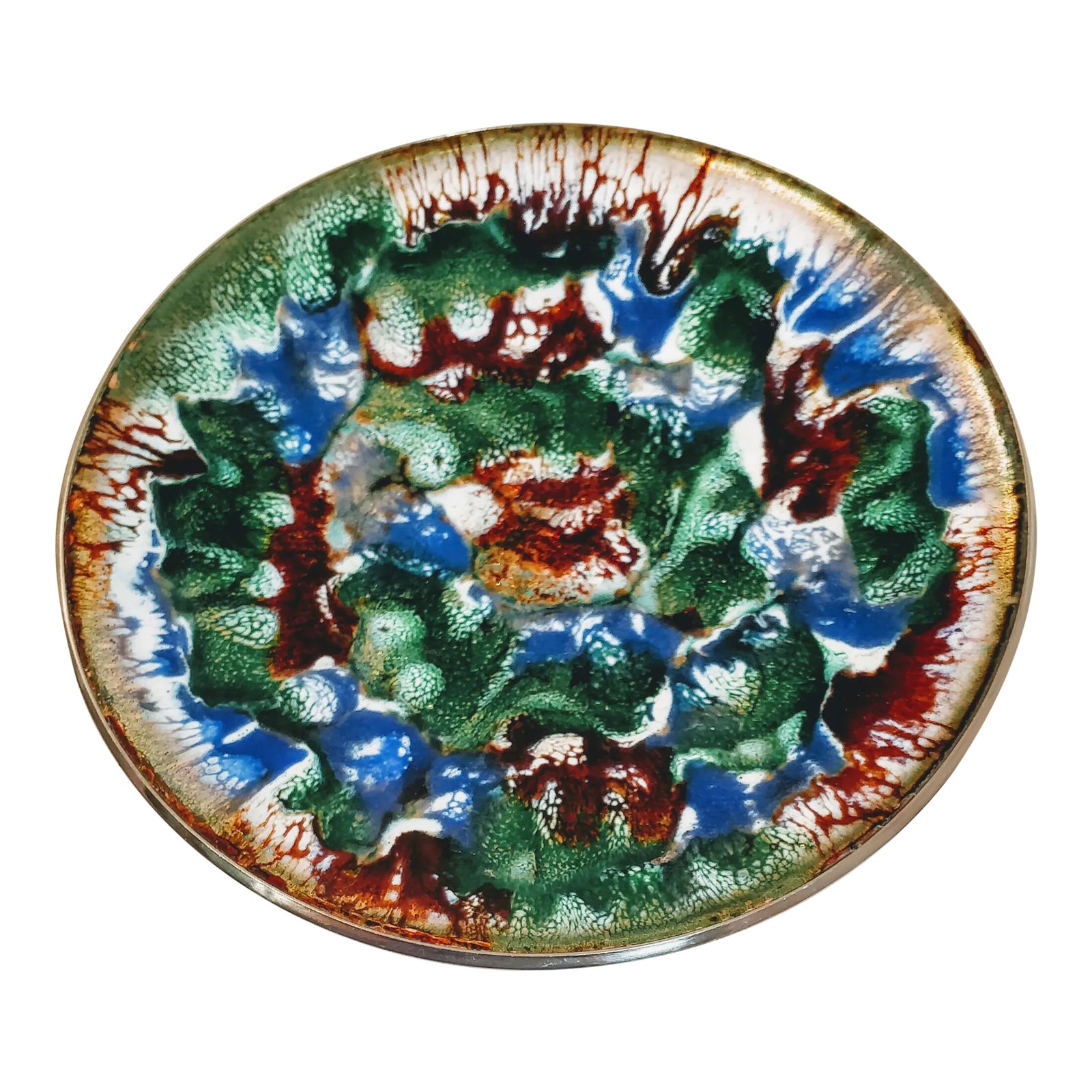 Vintage Mid Century Abstract Art Decorative Enamel Bowl | Chairish