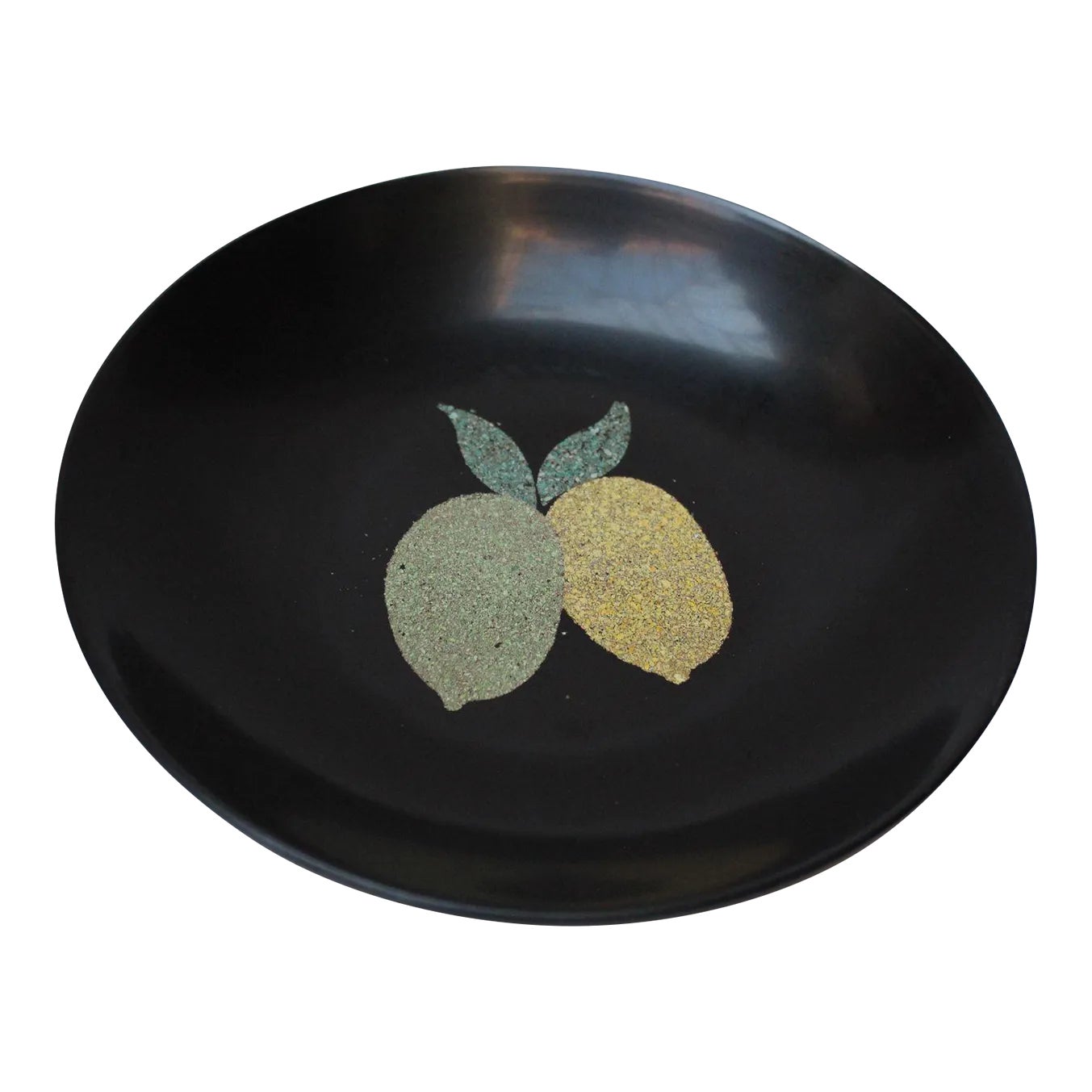 Mid-Century Black Resin Inlaid "Lemon and Lime" Plate by Couroc | Chairish