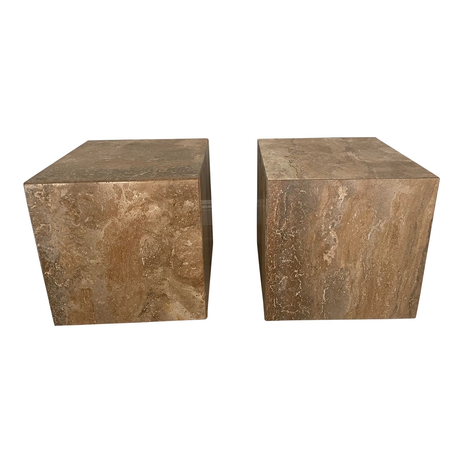 1980s Vintage Set of Italian Travertine Stone Cube Tables - Set of 2 ...