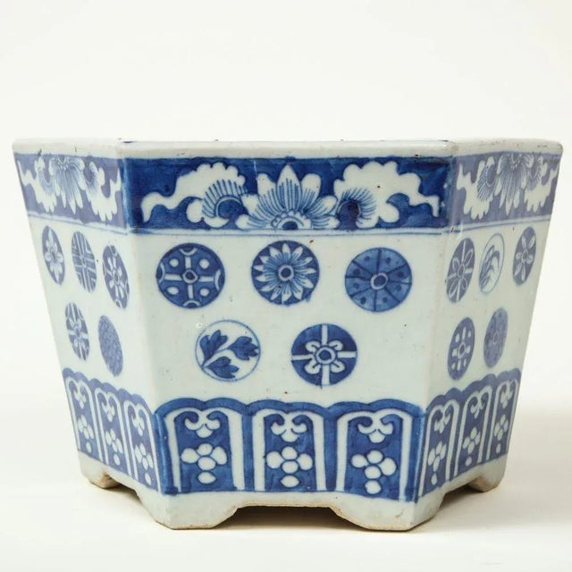 Pair of Chinese Export Blue and White Porcelain Cachepots | Chairish