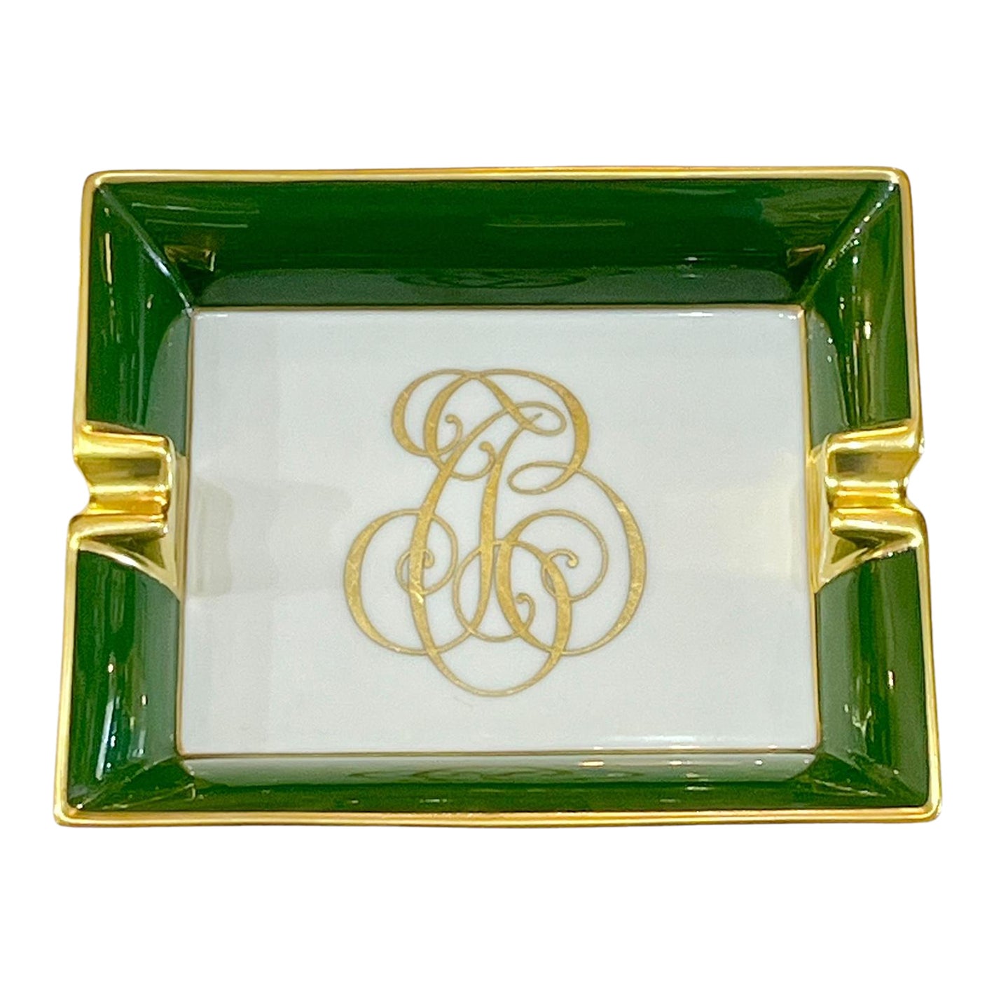 Vintage Limoges Ashtray by Chastagner & Cie Olive Green With Gold ...