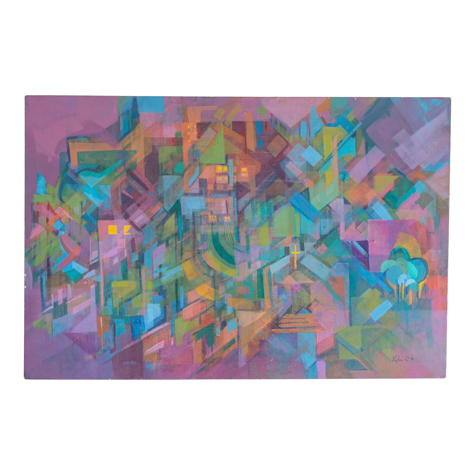 Cubist Polychrome Abstract City Painting With Fauvist Colors Purple and ...
