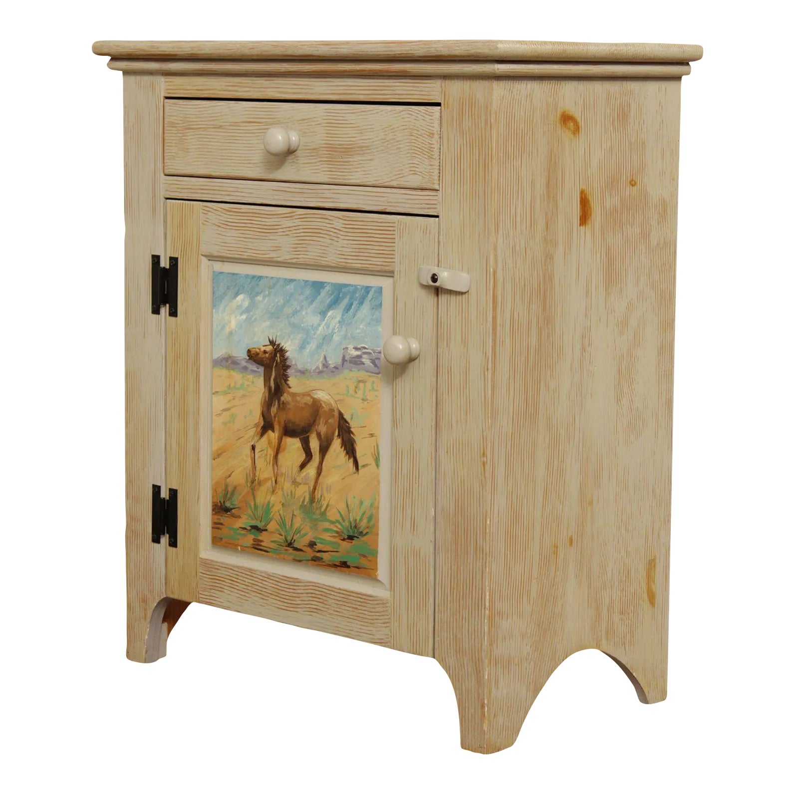 Hand Painted Western Cowboy Pine Single Drawer Nightstand | Chairish