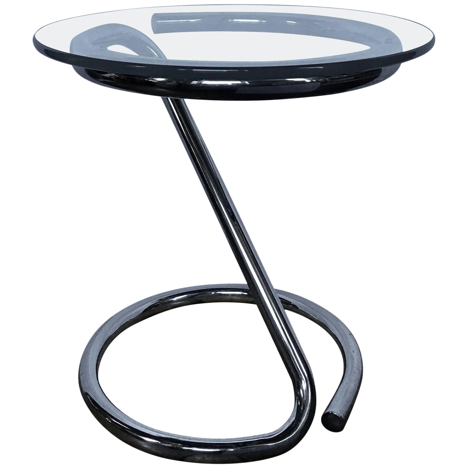 Mid-Century Modern Sculptural Chrome and Glass Tubular Side Table ...