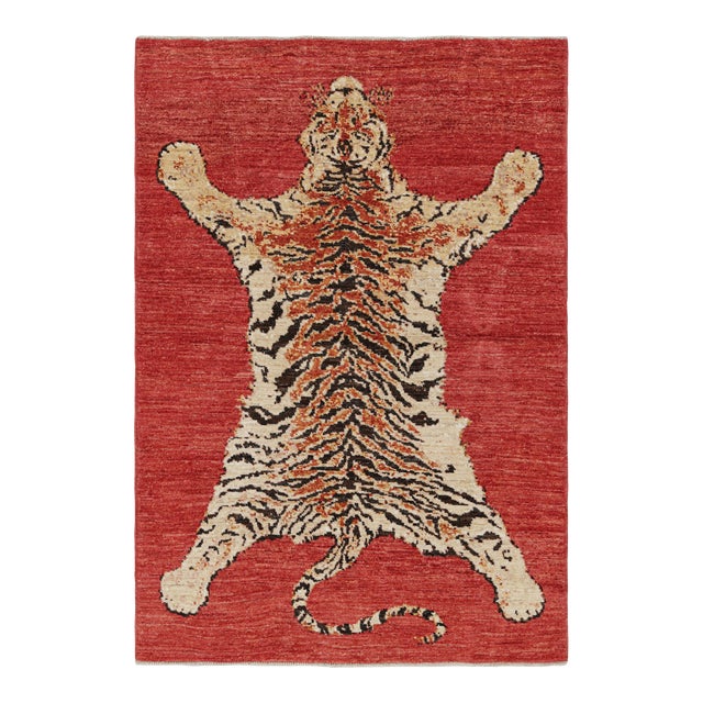 Rug & Kilim’s Tiger Skin Rug in Red With Orange and Beige-Brown ...