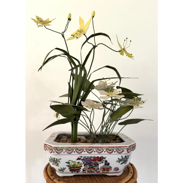 Vintage Joey Bonhage Attrib Tole Potted Flowers in Jardiniere | Chairish