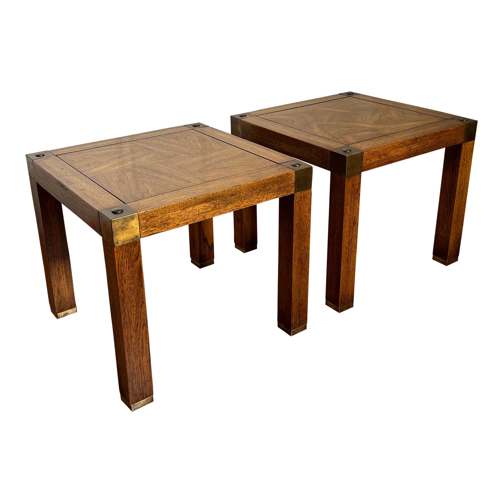 Pair of Campaign Style Side Tables,/Ottomans, Solid Parquet Wood ...
