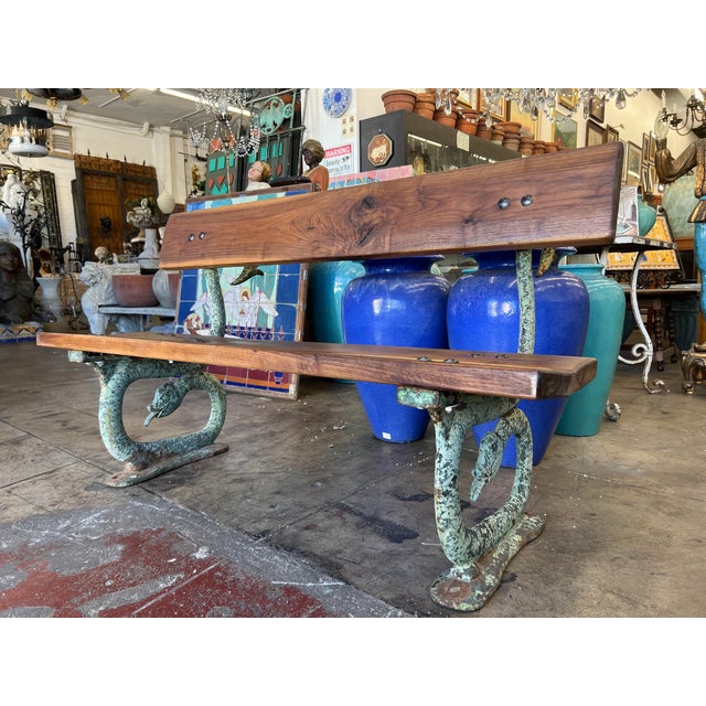 1920s Vintage Snake-Inspired Iron and Black Walnut Wood Bench | Chairish