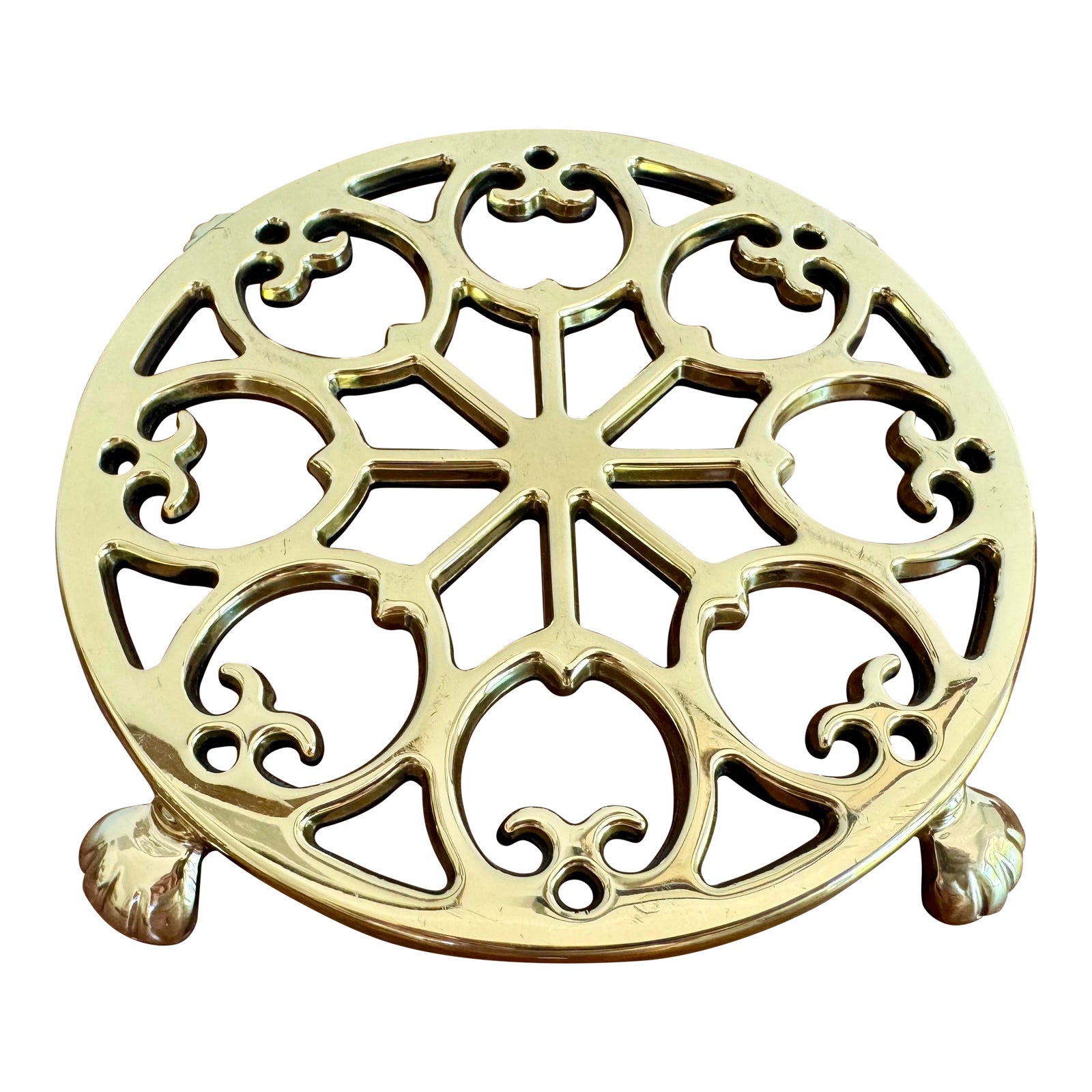 Late 20th Century Vintage Baldwin Solid Brass Footed Trivet | Chairish