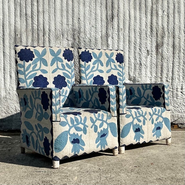 Vintage Boho Hand Beaded Lounge Chairs - a Pair | Chairish