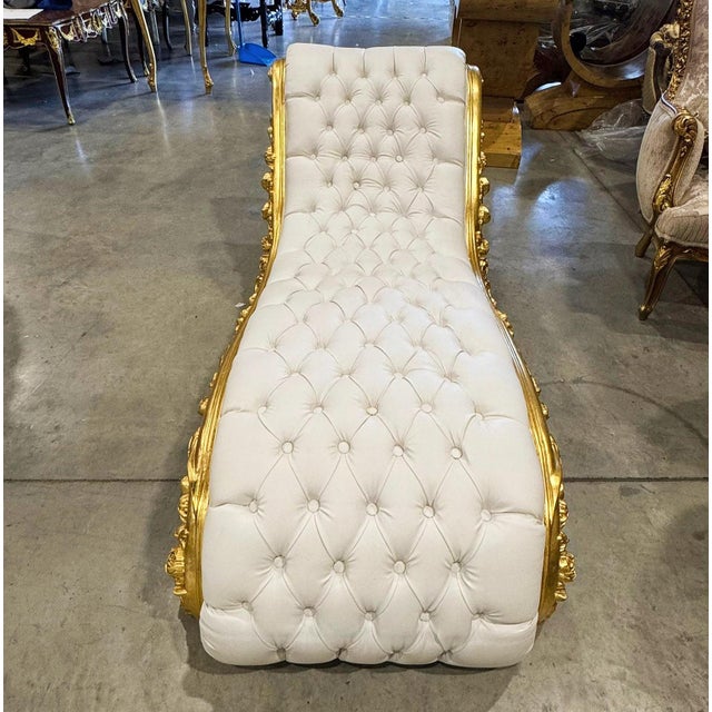 Chaise Lounge Leather White Rococo Style | Chairish