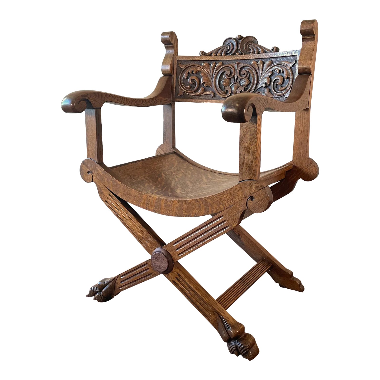 Late 19th Century Stomps and Burkhardt Co. Carved Oak Savonarola Chair ...