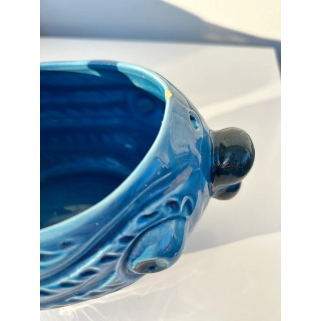 Vintage Blue Glazed Ceramic Fish Planter | Chairish