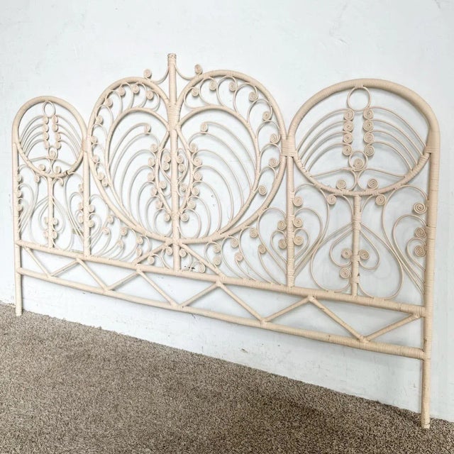 Boho Chic Rattan Rapped Heart King Headboard | Chairish