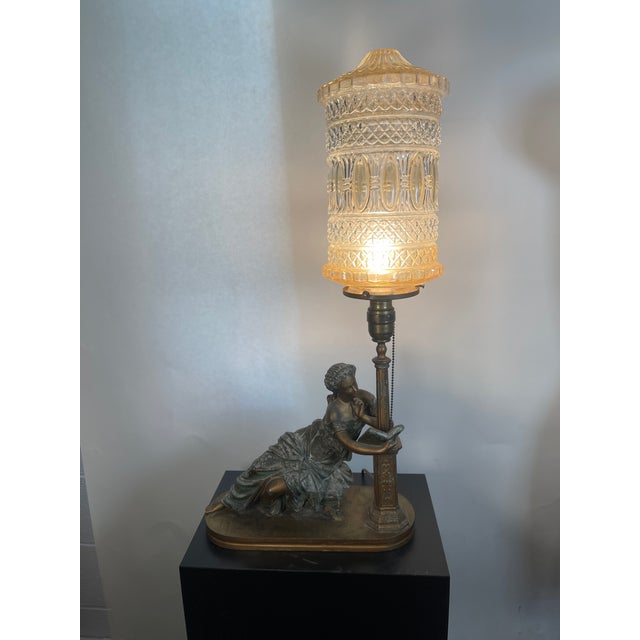 1920s Figural Lady Lounging Reading Book Library Lamp | Chairish