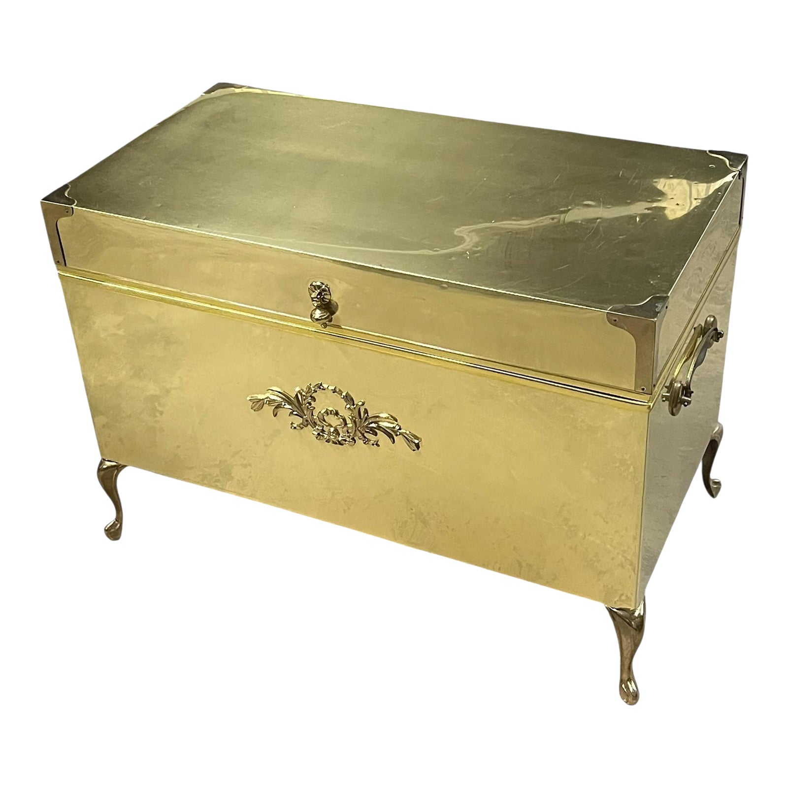 Vintage Hollywood Regency Style Brass Cedar Chest With Tray | Chairish