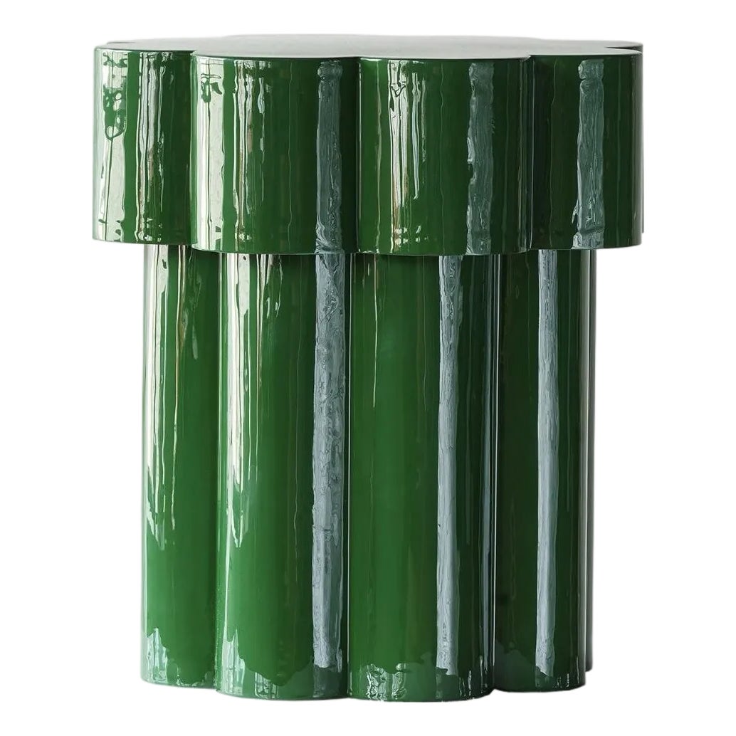Matthew Izzo Home Lucky Glossy Emerald Metal Flower Side Table | Chairish