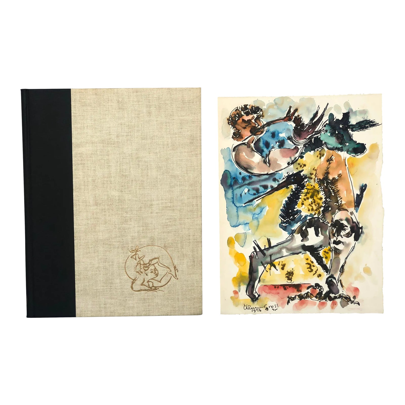 Chaim Gross Original Watercolor and Signed Art Book | Chairish