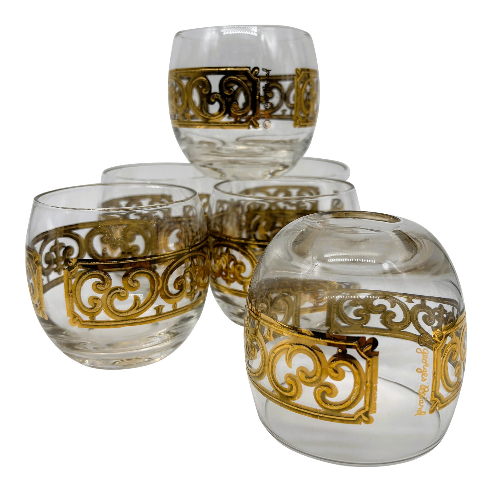 Vintage Georges Briard Spanish Gold Roly Poly Glasses- Set of 6 | Chairish