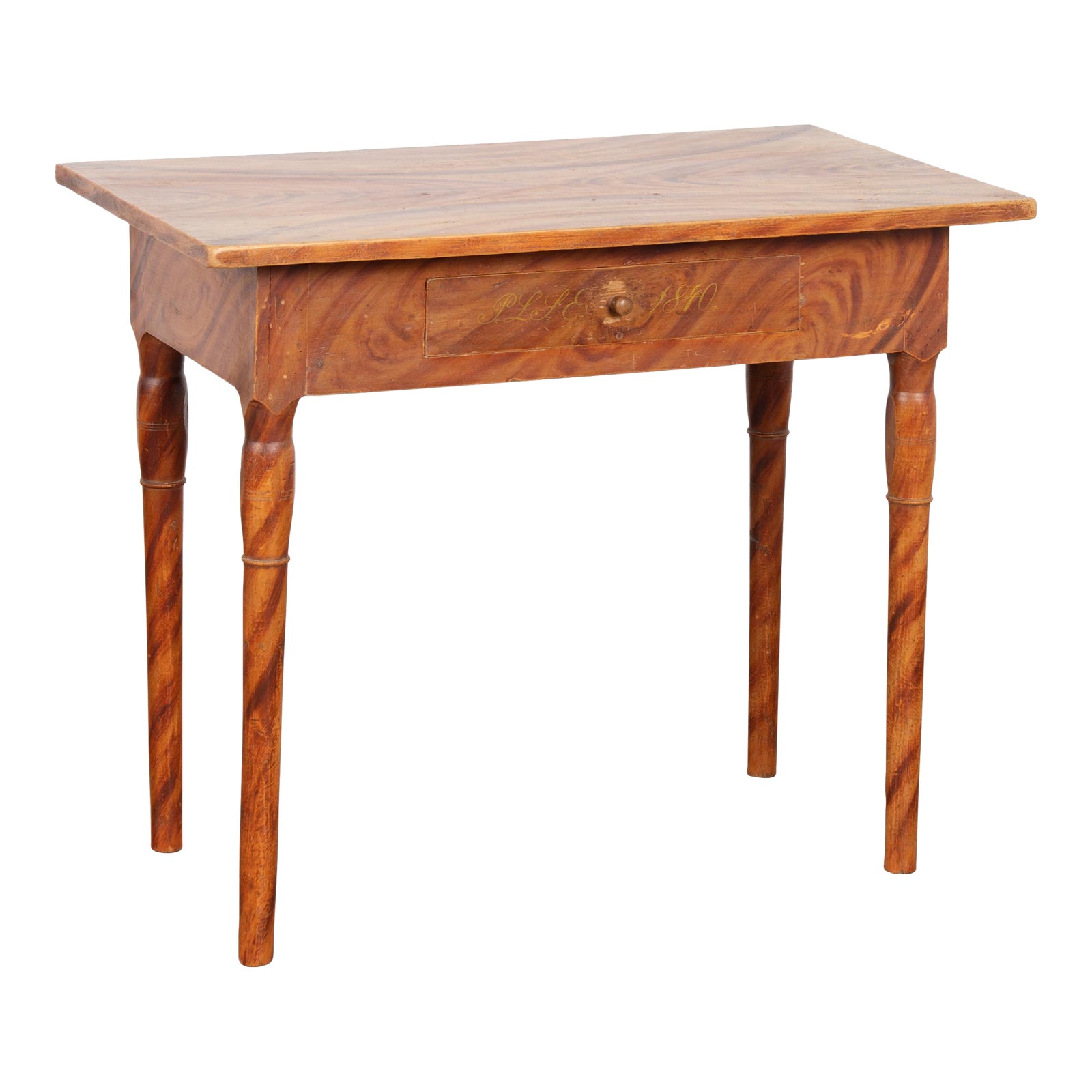 Swedish Folk Art Side Table With Drawer Dated 1840 | Chairish
