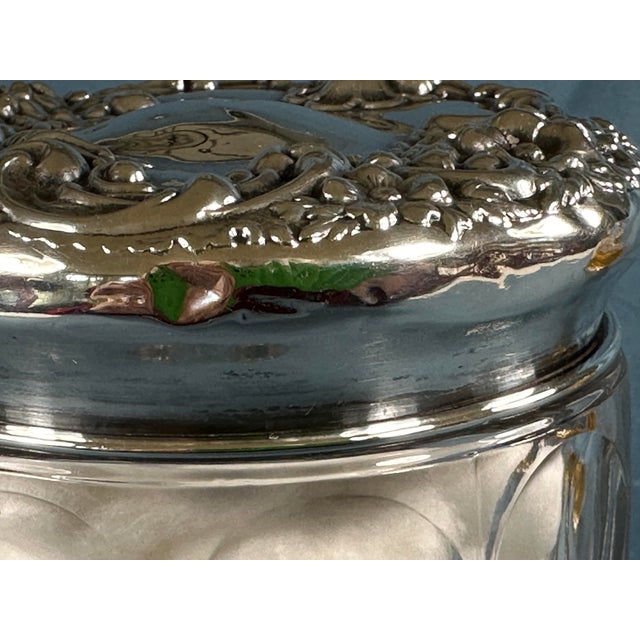 Mid 20th Century Ribbed Glass Jar With Embossed Sterling Silver Top ...