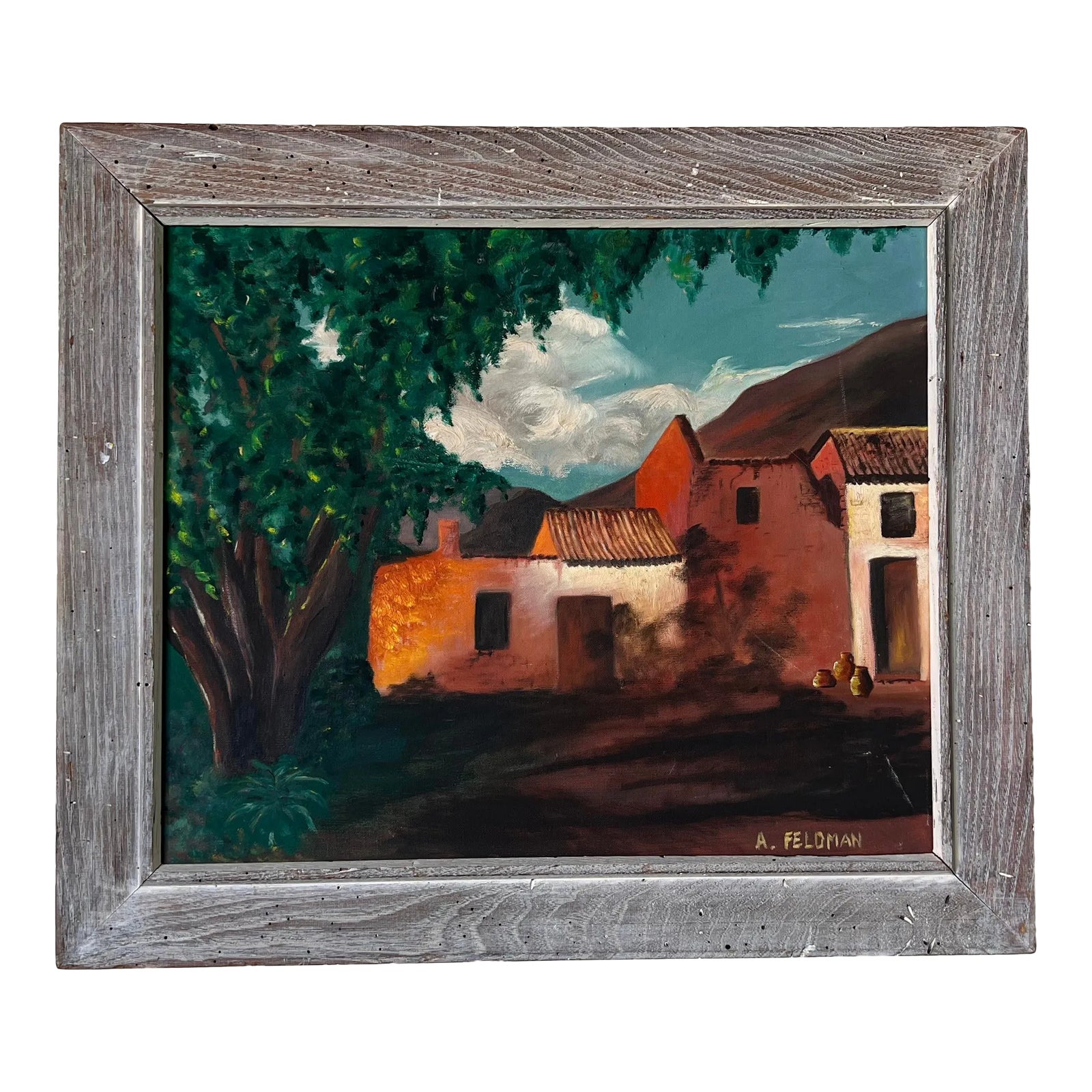 1960's A. Feldman Countryside Landscape Oil Painting, Framed | Chairish