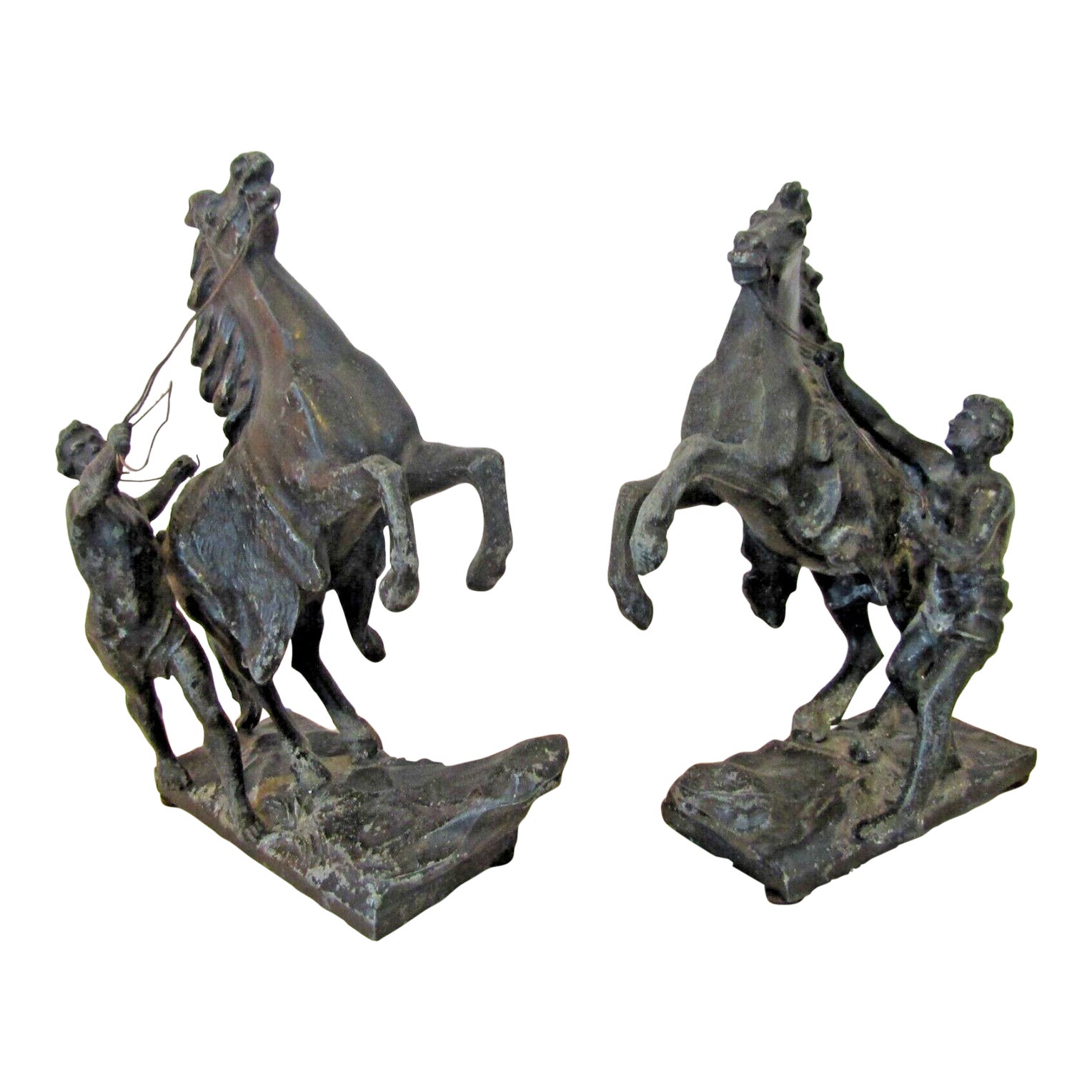 Antique Marly Horses French Spelter Bronze Equine Sculptures Signed- a ...