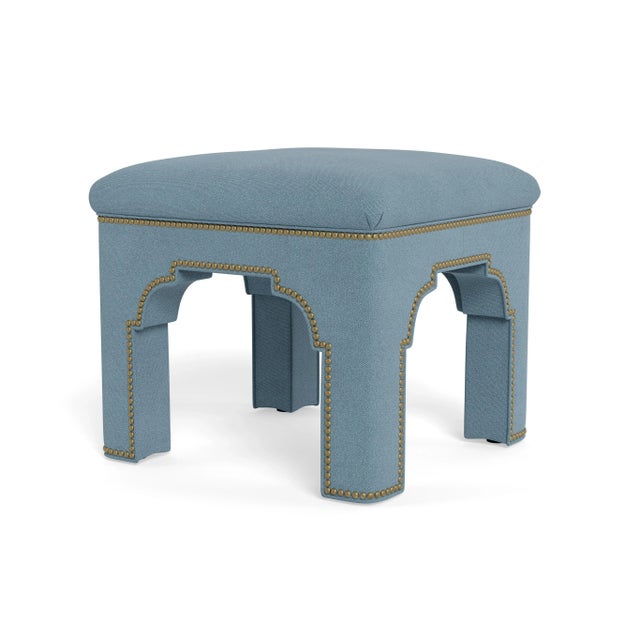 Taj Stool Grade B in Aegean with French Brass Nail heads | Chairish