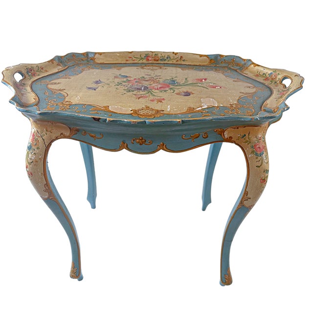Early 20th Century Antique Venetian Hand Painted Tray Table | Chairish