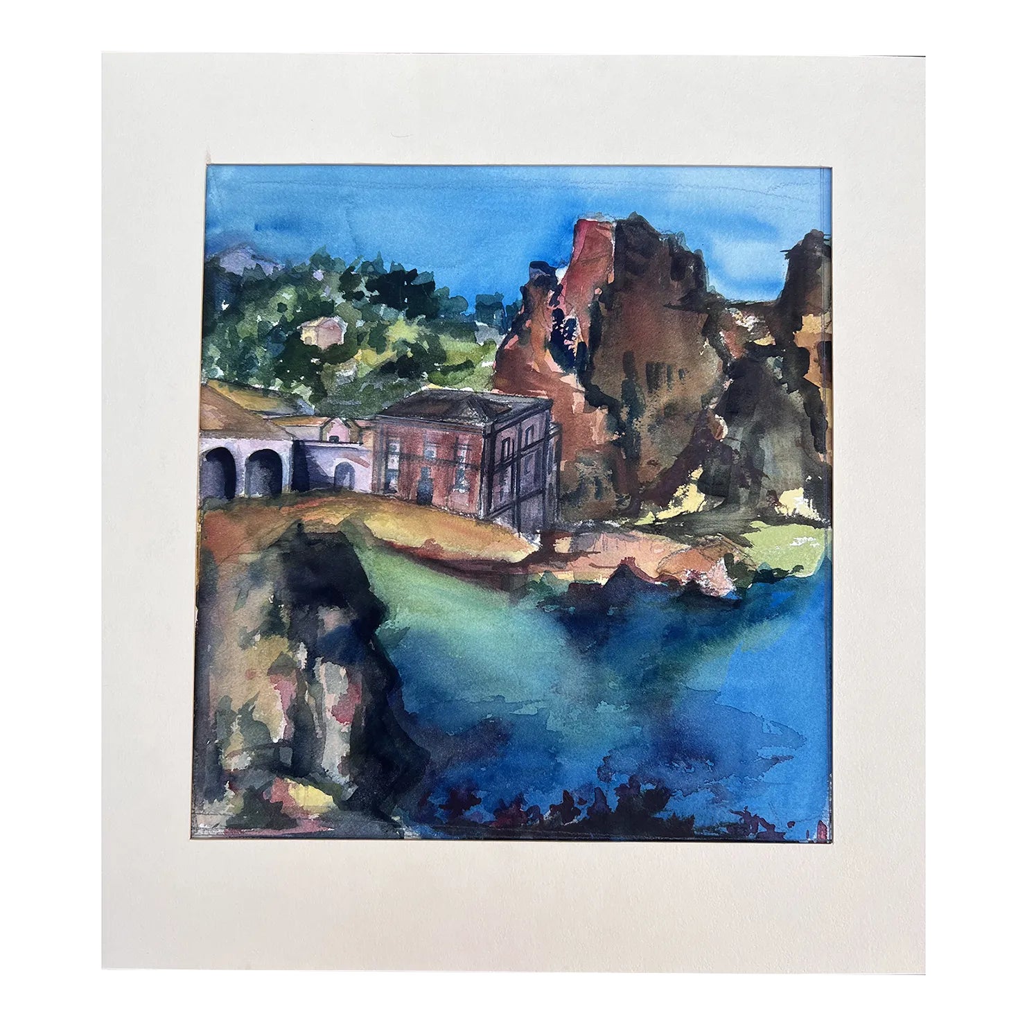 1970s Expressionist Seaside Village Scene Watercolor Painting | Chairish