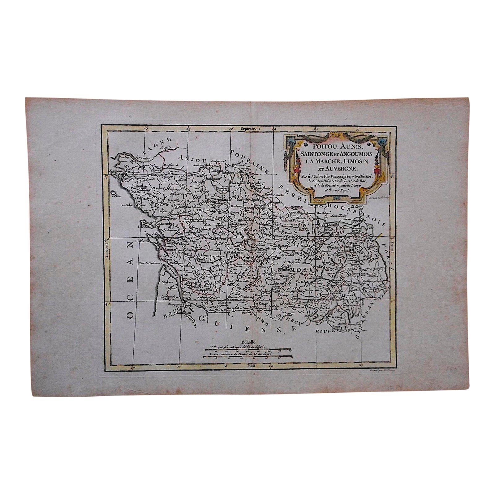 18th C. Antique Map -France-Poitou, Aunis...Auvergne | Chairish