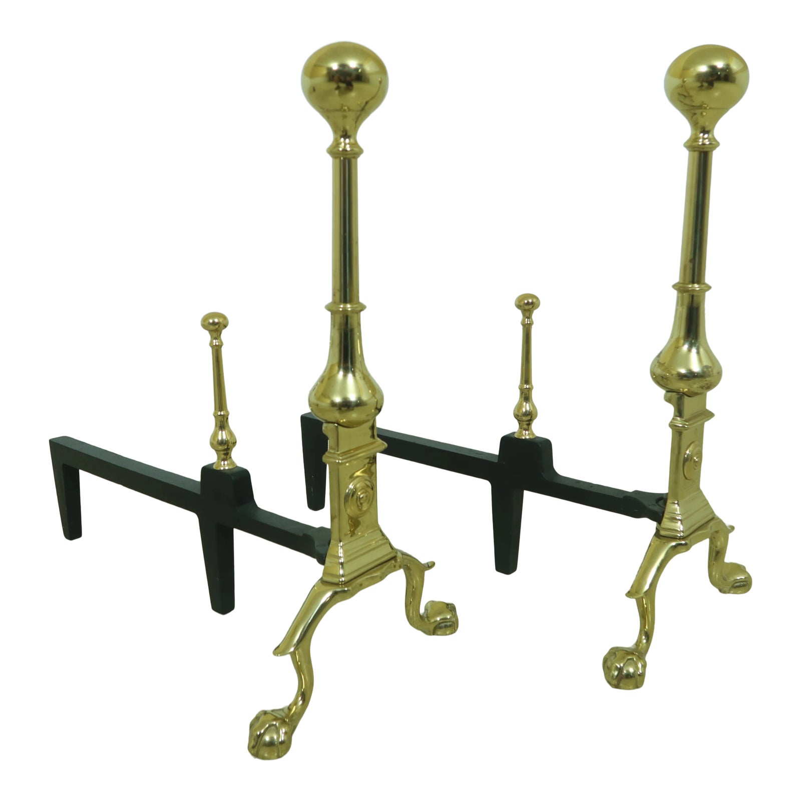 Virginia Metalcrafters Historic Newport Brass Fireplace Andirons | Chairish