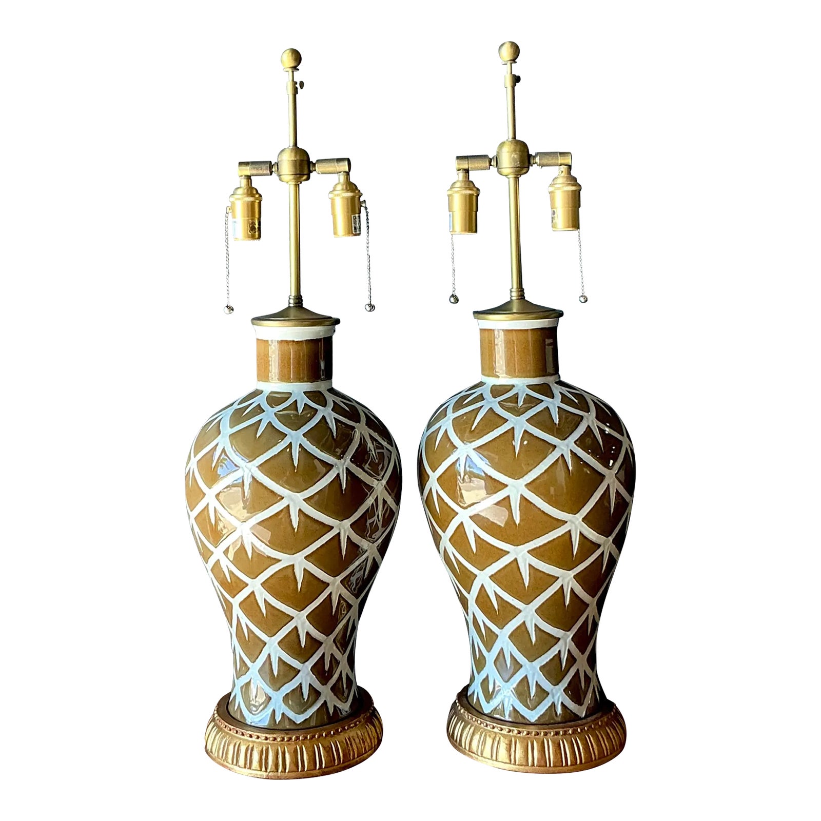 Vintage Boho Bunny Williams “Chicken Feathers” Glazed Ceramic Lamps - A ...