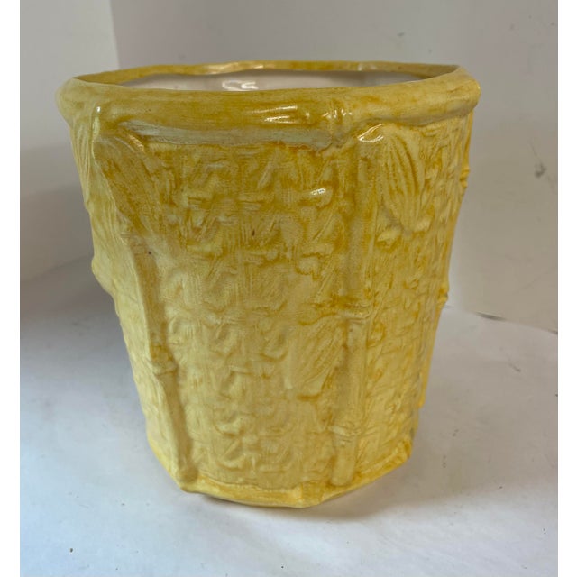 Vintage Ceramic Bamboo Design Yellow Planter | Chairish